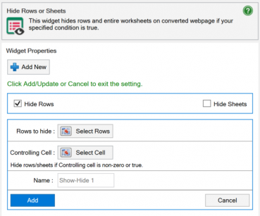 Help: Hide rows or sheets with a widget - WrapCreator